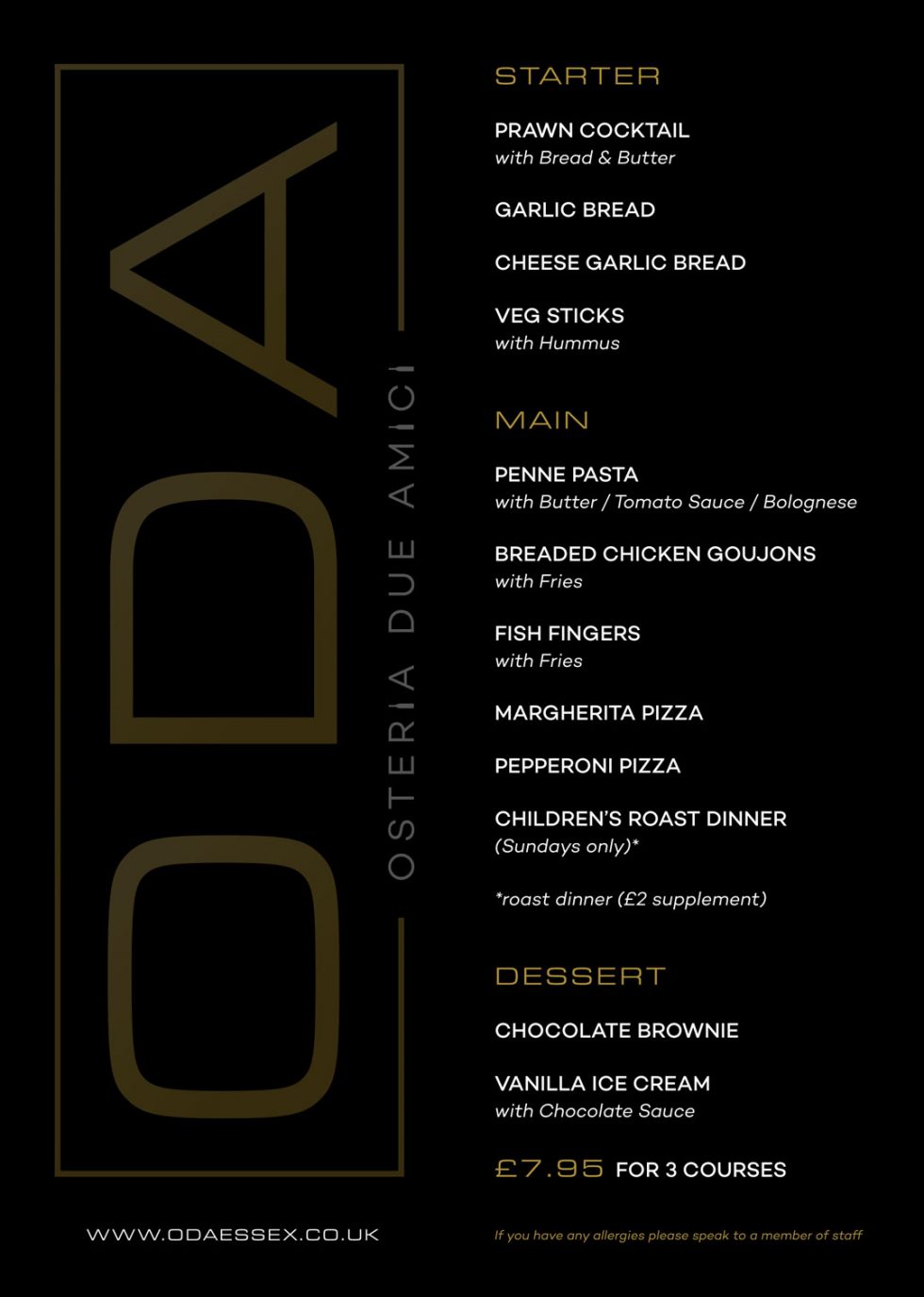 Menu | ODA New Italian Restaurant in Upminster High Street
