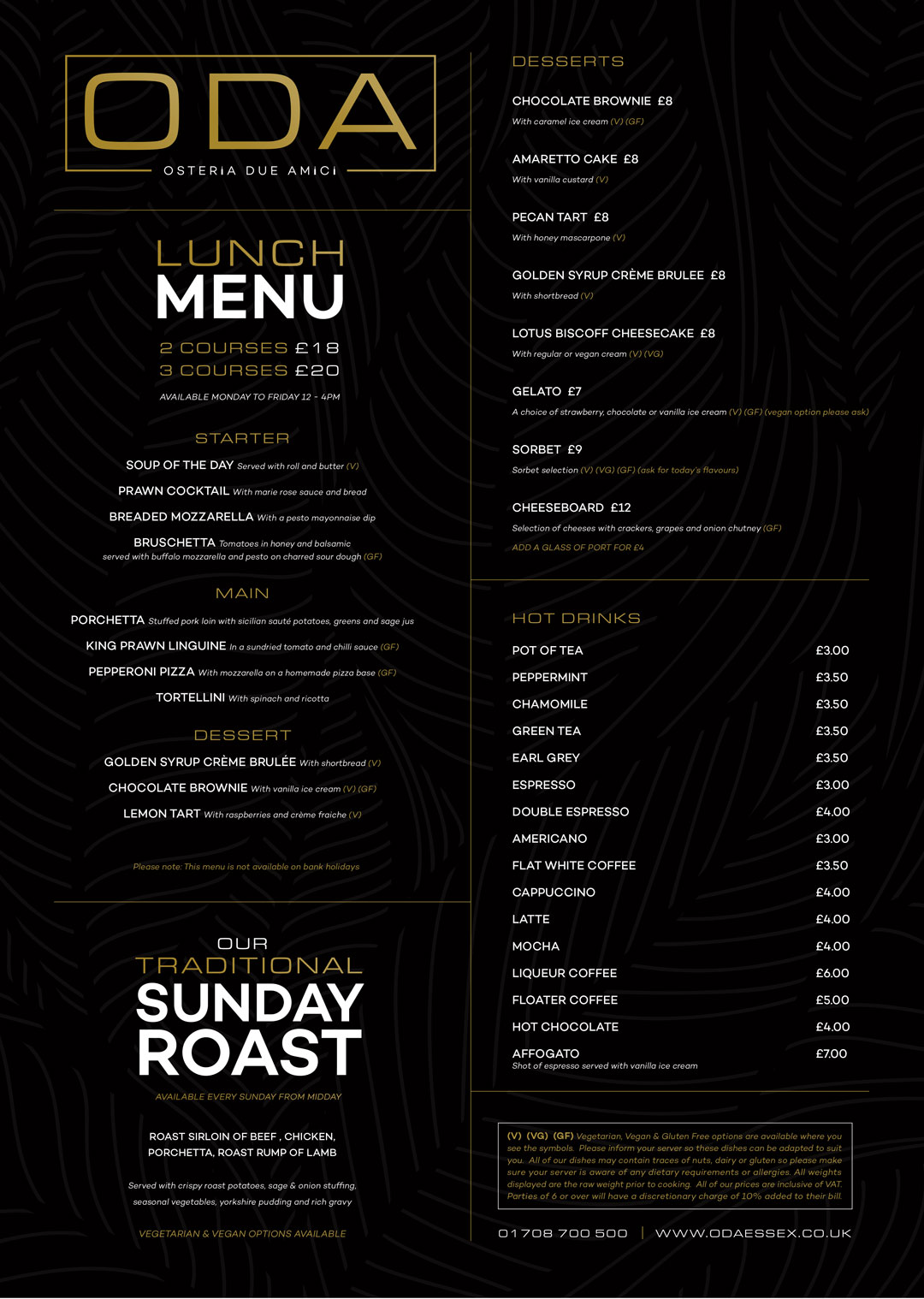 Menu | ODA New Italian Restaurant in Upminster High Street